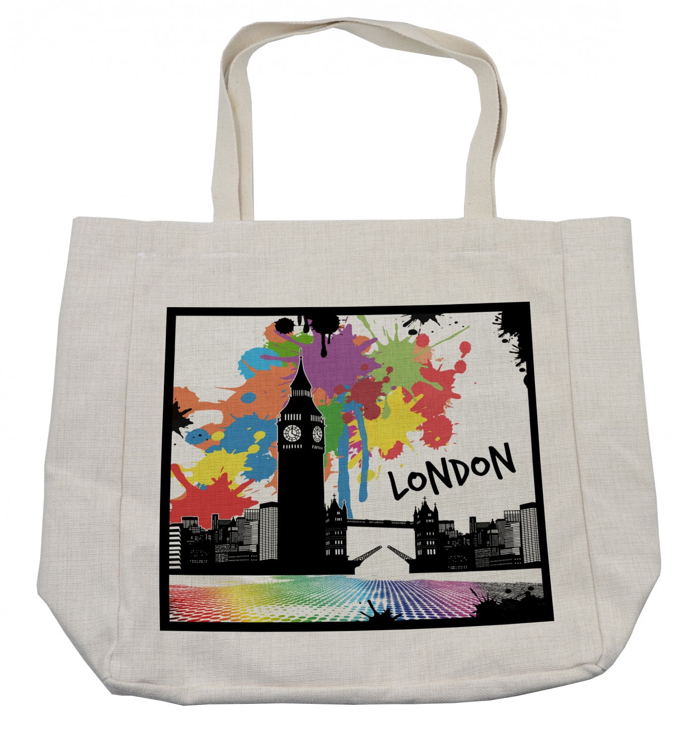 Retro Shopping Bag, Vintage London City View with Color Splashes Poster ...