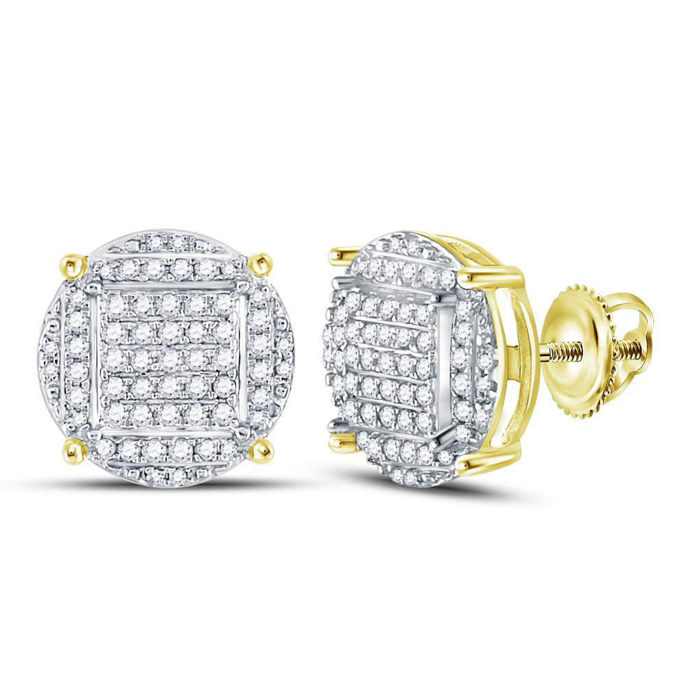 GnD 10kt Yellow Gold Mens Round Diamond Circle Cluster Stud Earrings