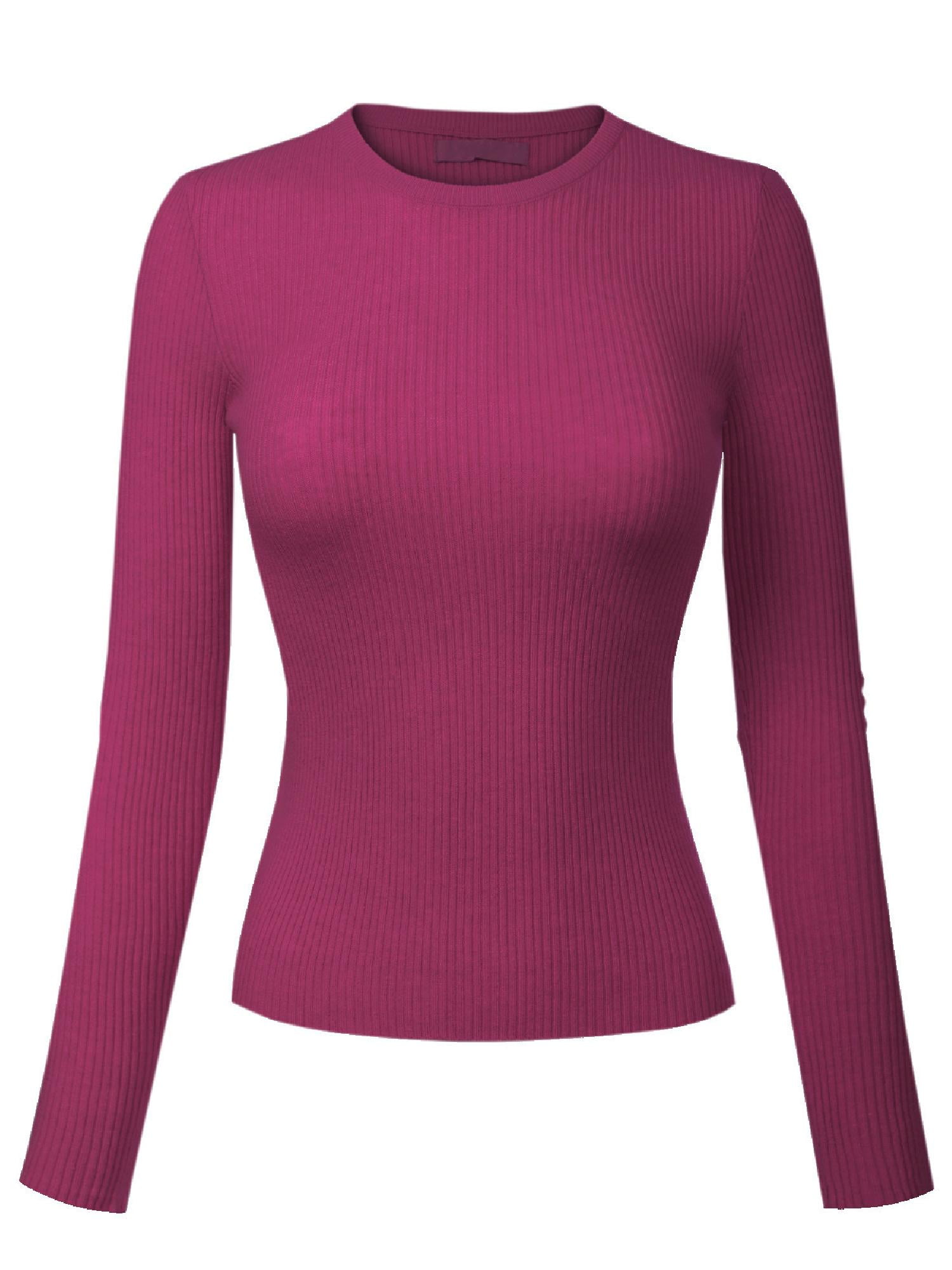 Made by Olivia Women's Solid Long Sleeve Crew Neck Fitted Ribbed Sweater Top - Walmart.com