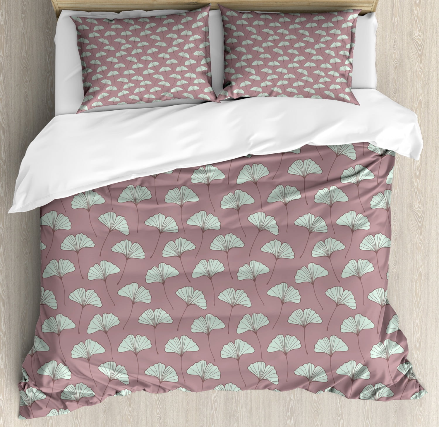 Botanical Queen Size Duvet Cover Set, Ginkgo Leaves Pattern with Retro ...