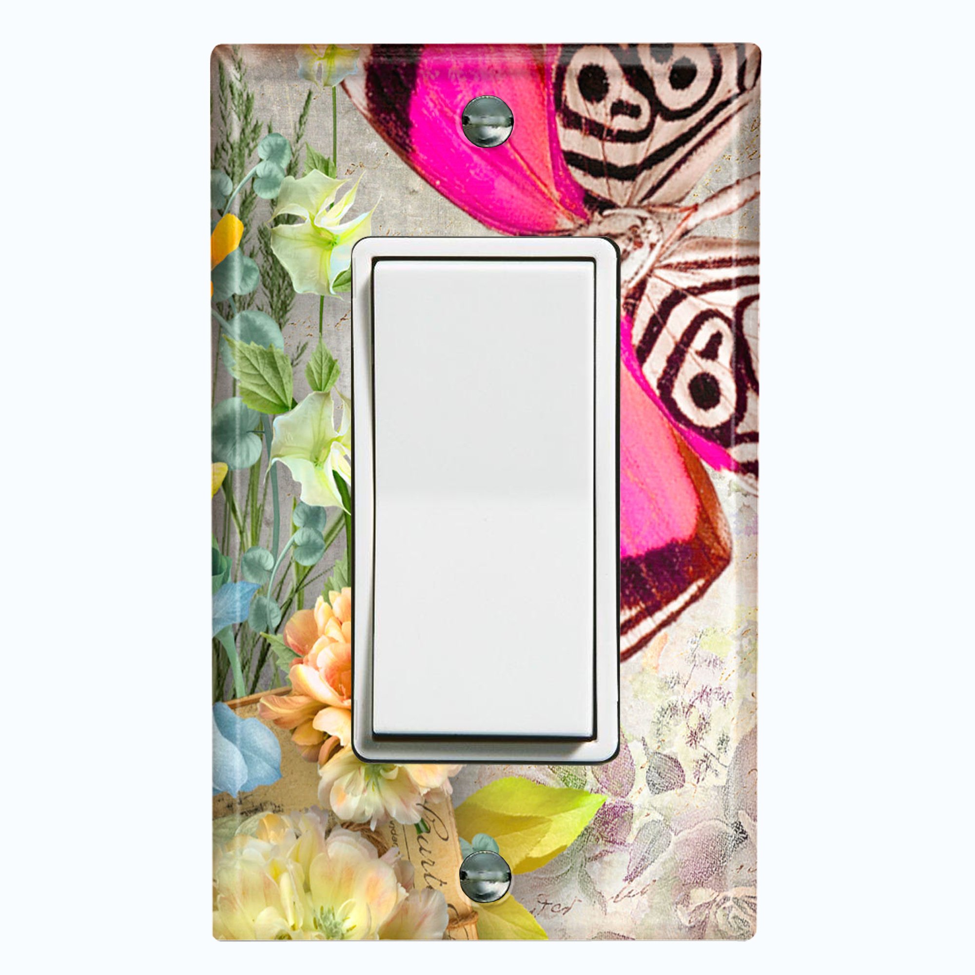 Metal Light Switch Plate Cover Floral Nature Butterfly Scripture Damask ...