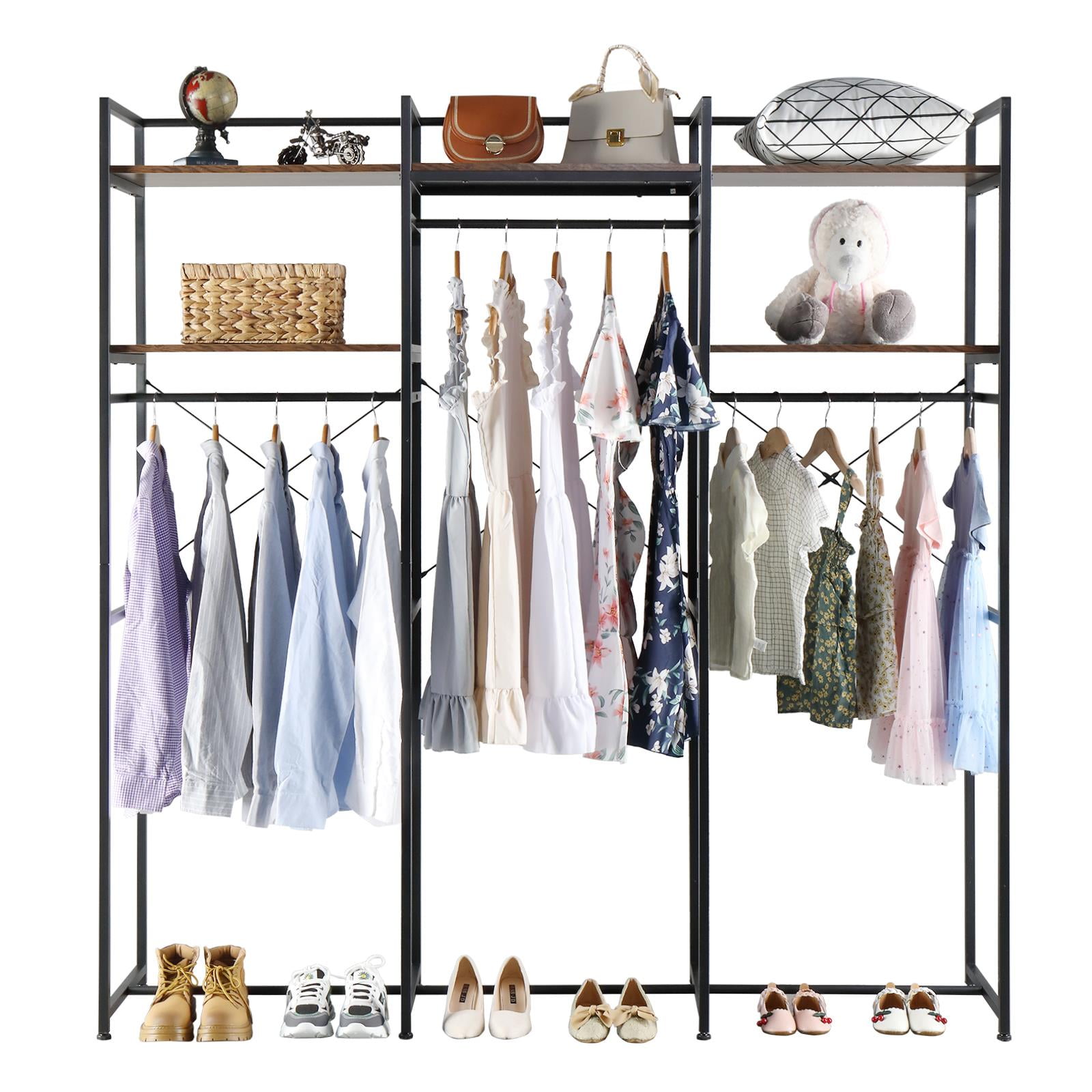 WinadoFree Standing Closet Organizer, Industrial 3 Rods Garment Rack ...