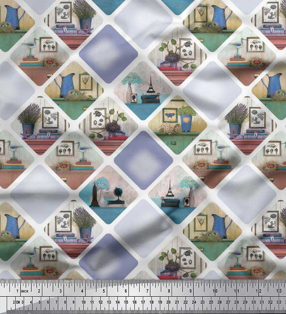 Soimoi Modal Satin Fabric Frame,Jug & Flower Pot Patchwork Print Fabric ...