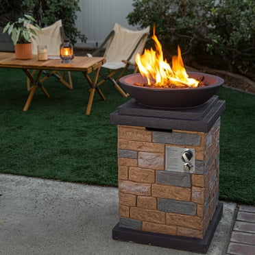 Costway Patio Propane Burning Fire Bowl Column W/ Lava Rocks & Cover ...