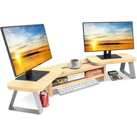 Maydear Bamboo Monitor Stand Riser with Storage Drawer, 2 Tier Desk ...