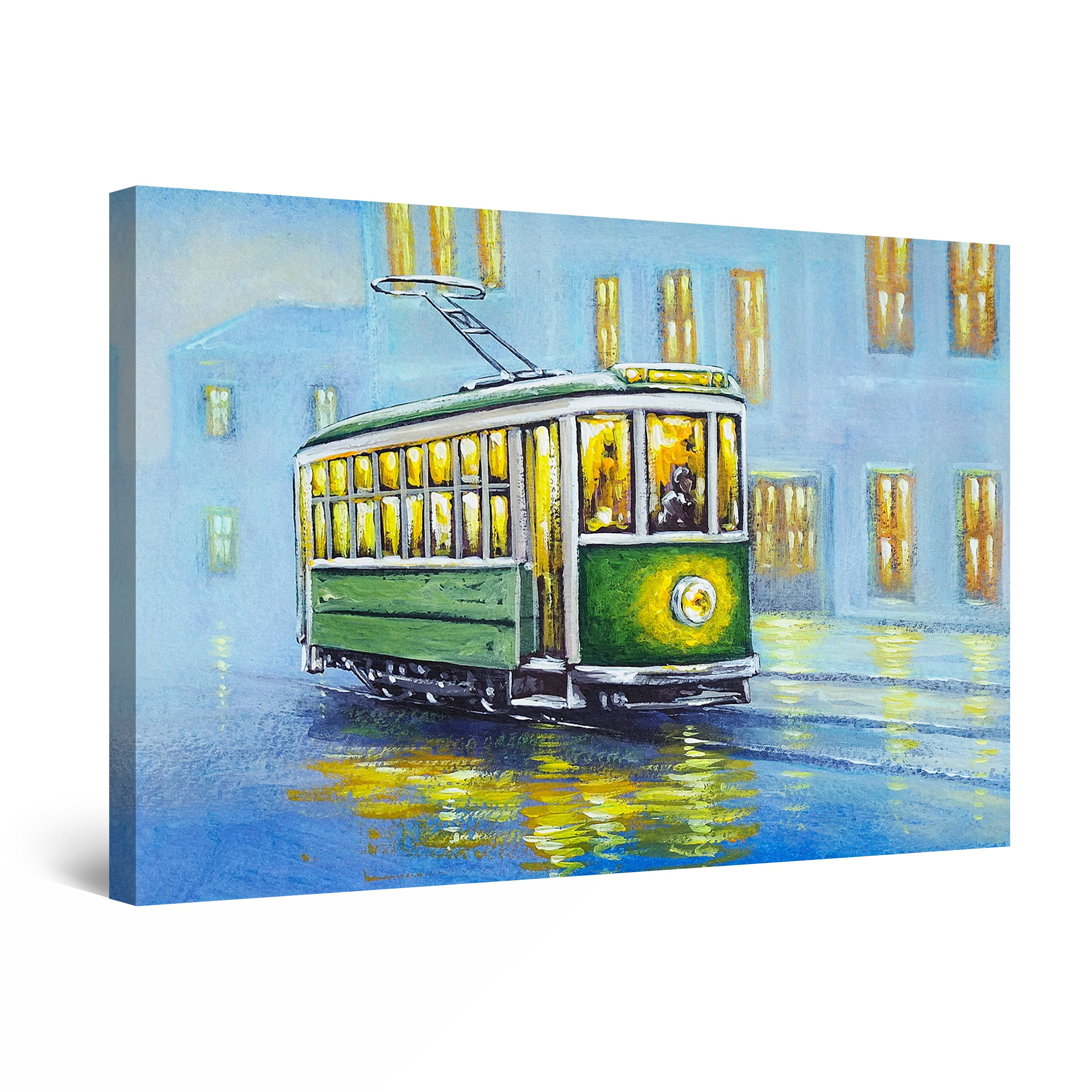 Startonight Canvas Wall Art Abstract - Green Trolley through the Blue ...