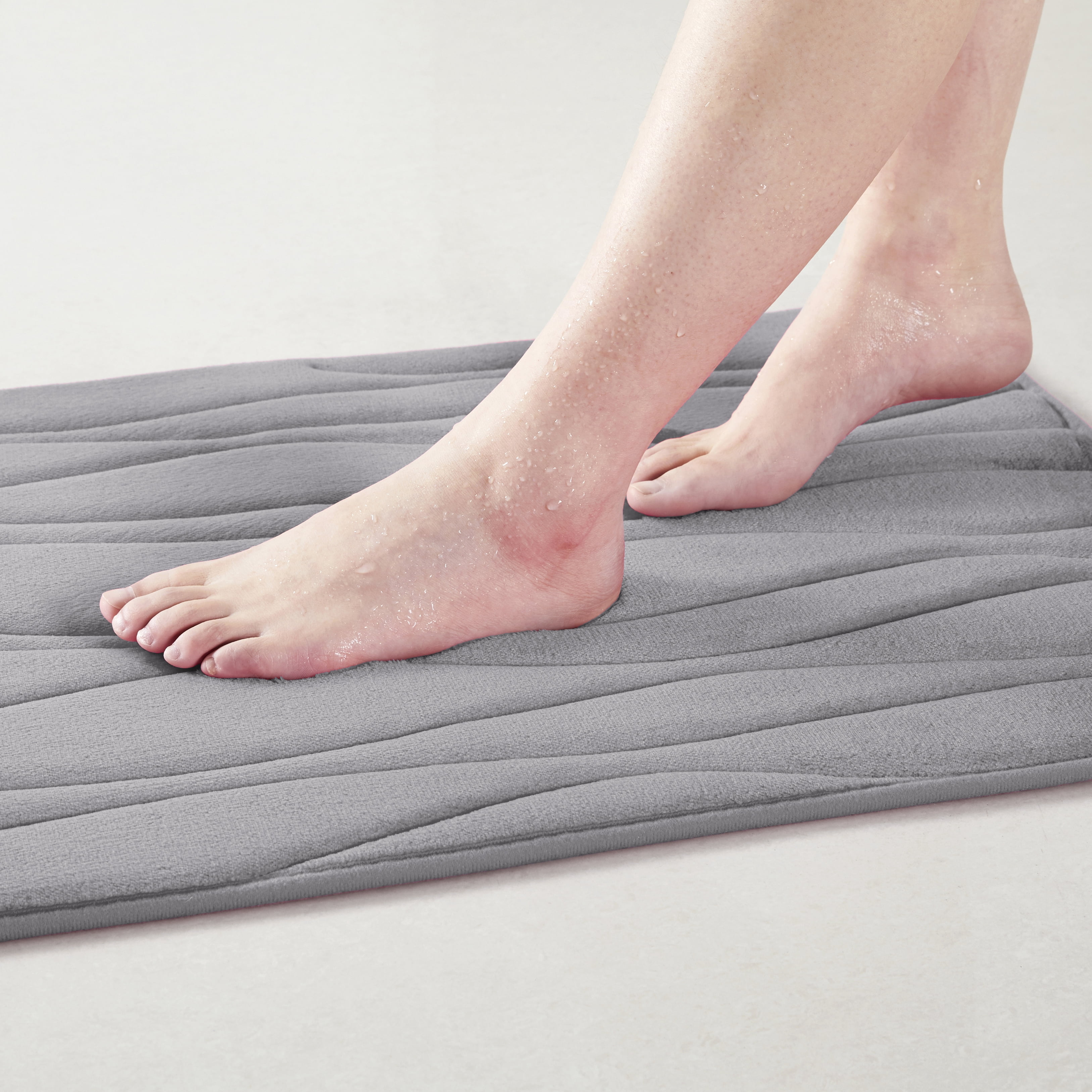 2 Piece Swirls Design Embossed Solid Color Memory Foam Soft Bathroom ...