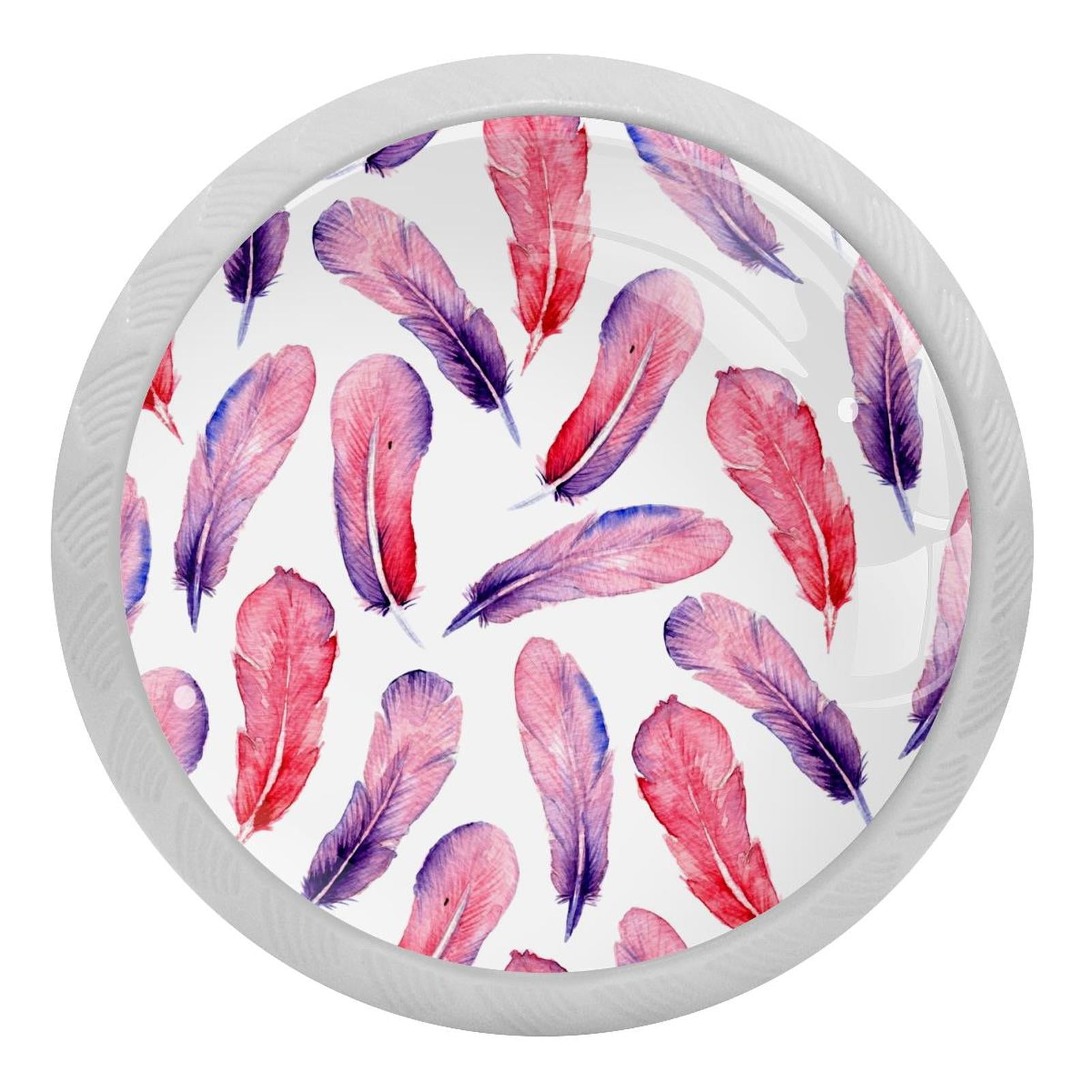 4PCS Round Feathers Watercolor Cabinet Fluorescence Knob Glowing in the ...