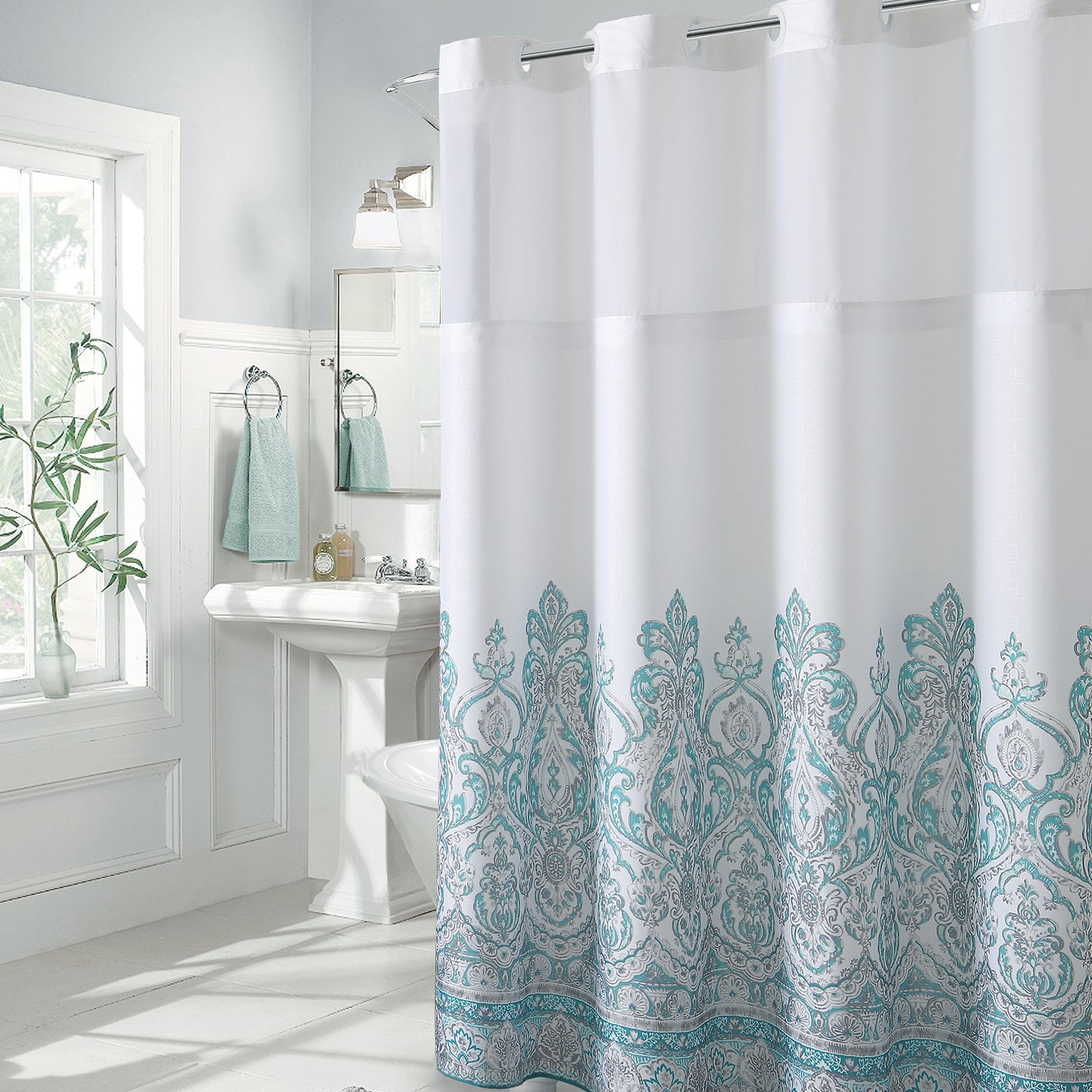 Hookless® Damask Border Print Shower Curtain - Walmart.com