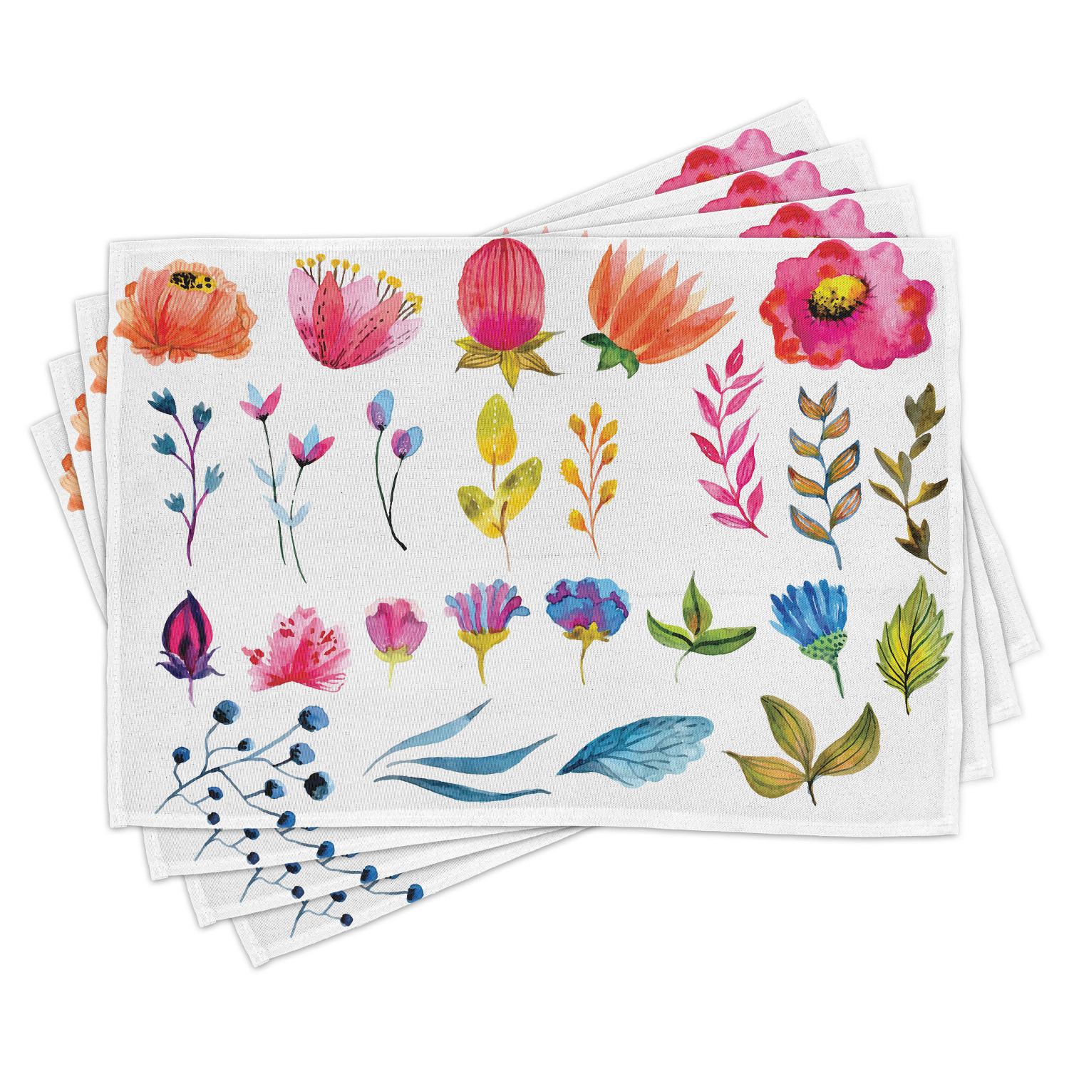 Ambesonne Flower Place Mats Set of 4, Watercolor Garden Design ...