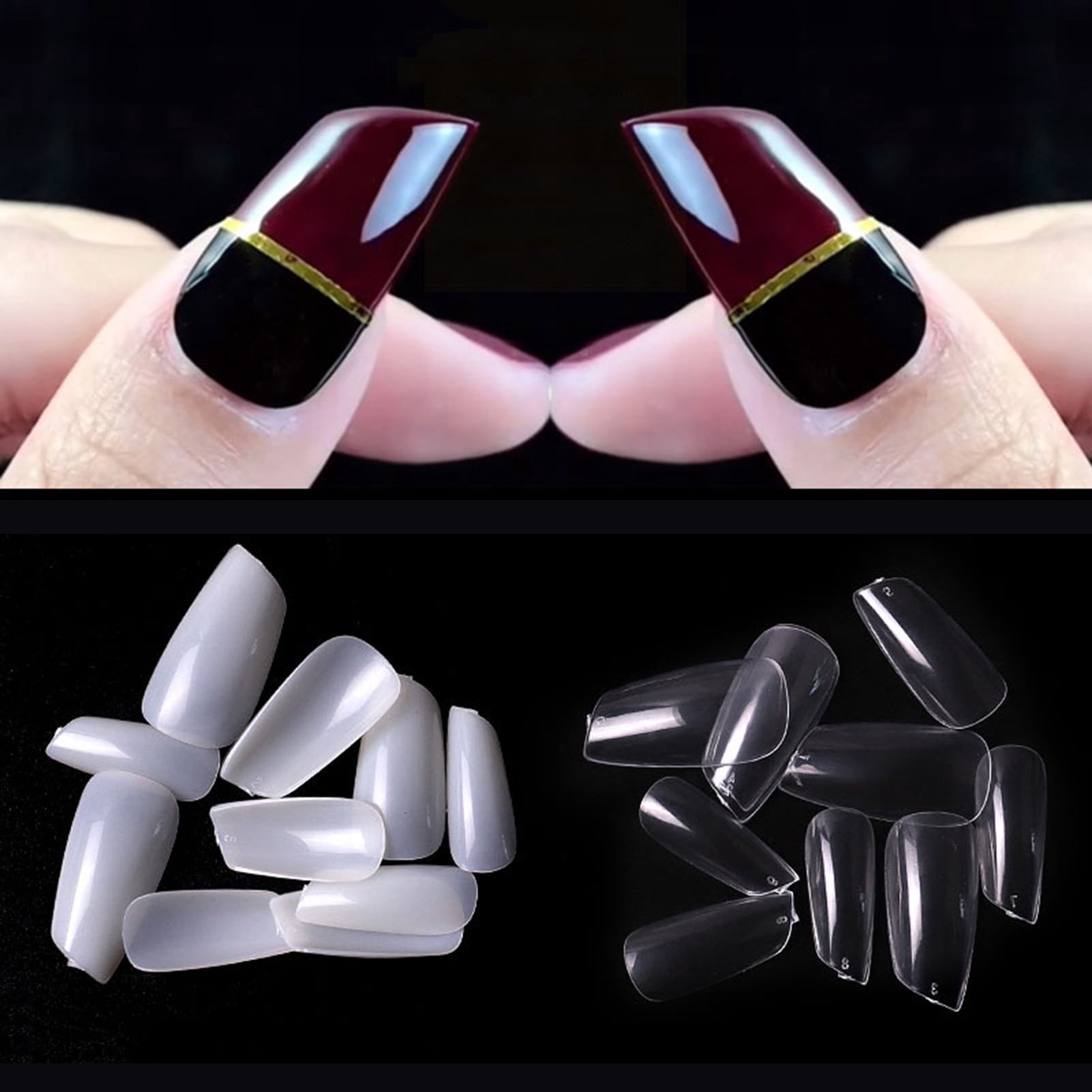 Lubelski 500Pcs/Set Bevel Full Cover Fake Nail Tips Self-adhesive Decal ...