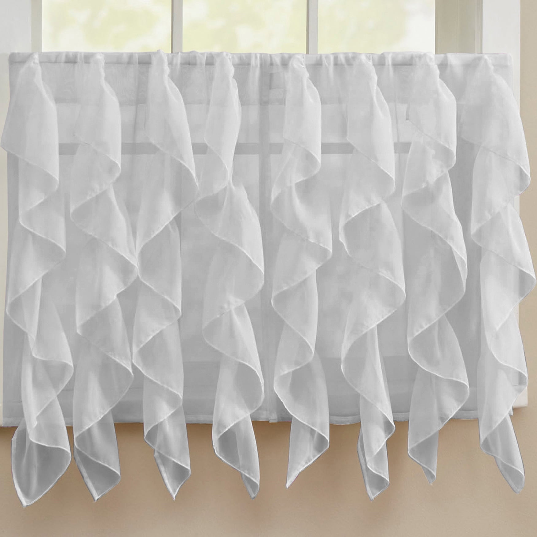 Sheer Voile Vertical Ruffle Window Kitchen Curtain 36" Tier Pair ...