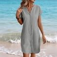 aohooy Collarless Button Up Shirt Dresses for Women Summer Short Sleeve ...