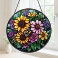 Bee and Flowers Stained Glass Round Suncatcher, Sunflower Window ...