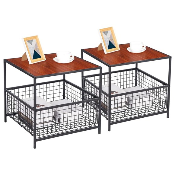 Wire Basket Table Wood Top