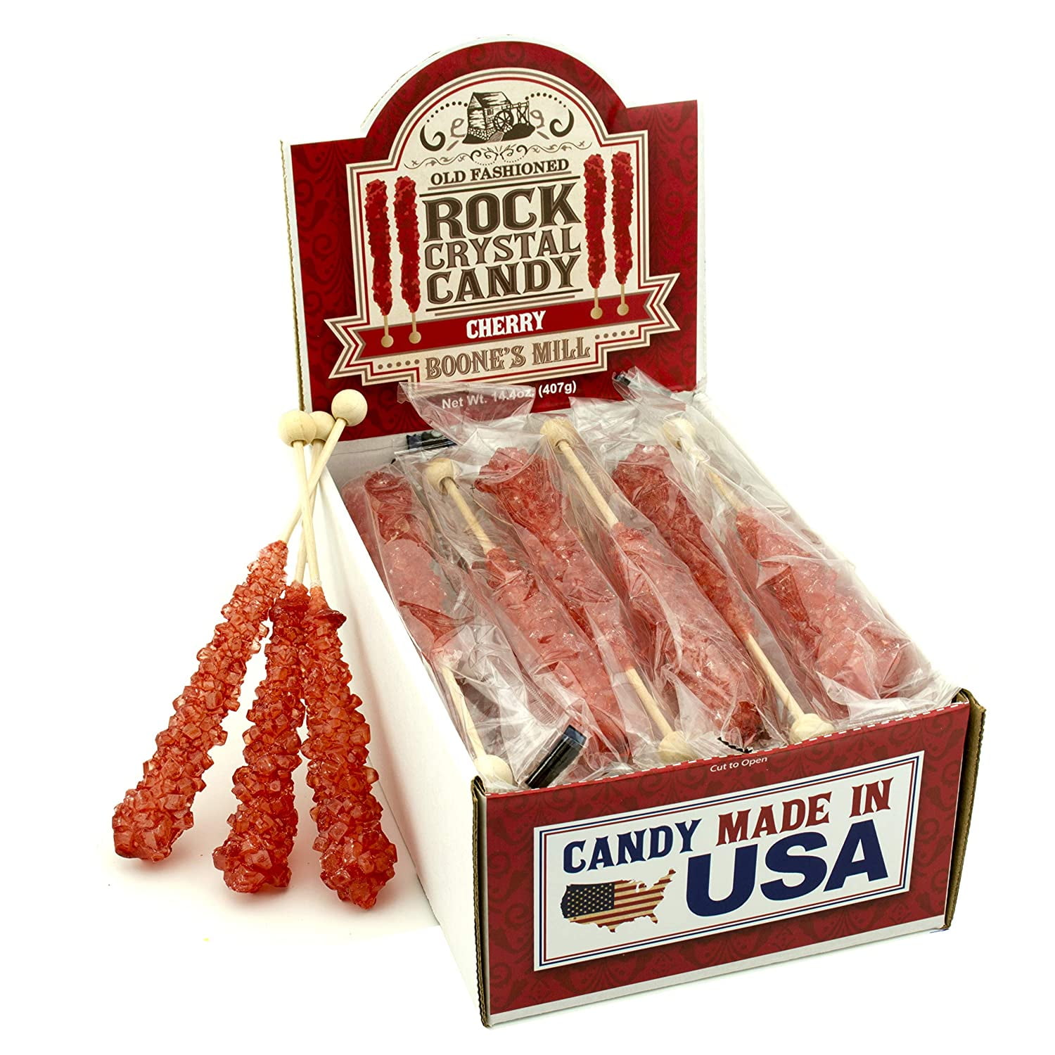 Boones Mill | Rock Crystal Candy Sticks | Red Cherry | 24 Count ...