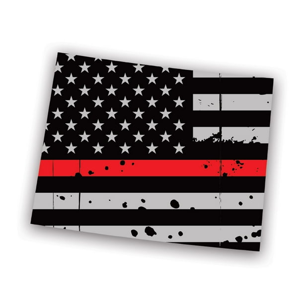 Distressed Wyoming State Shaped Subdued US Flag Thin Red Line Sticker ...