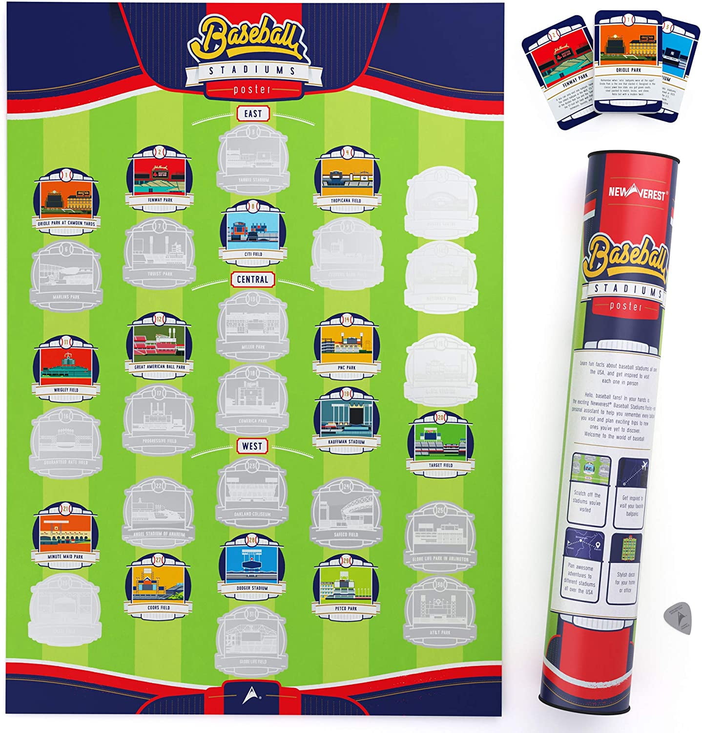 Newverest Major League Ballpark Scratch-Off Poster, Baseball Stadium ...