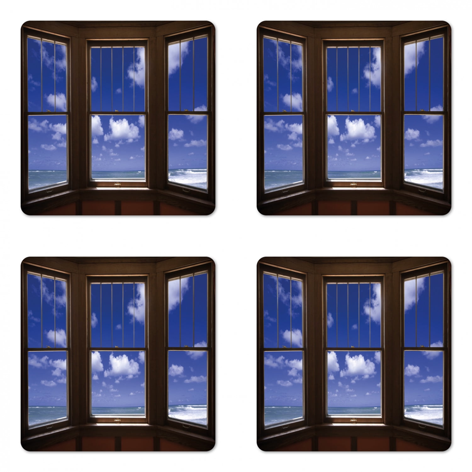 Beach Coaster Set of 4, Sea Ocean Scenery Waves View from Summer House ...