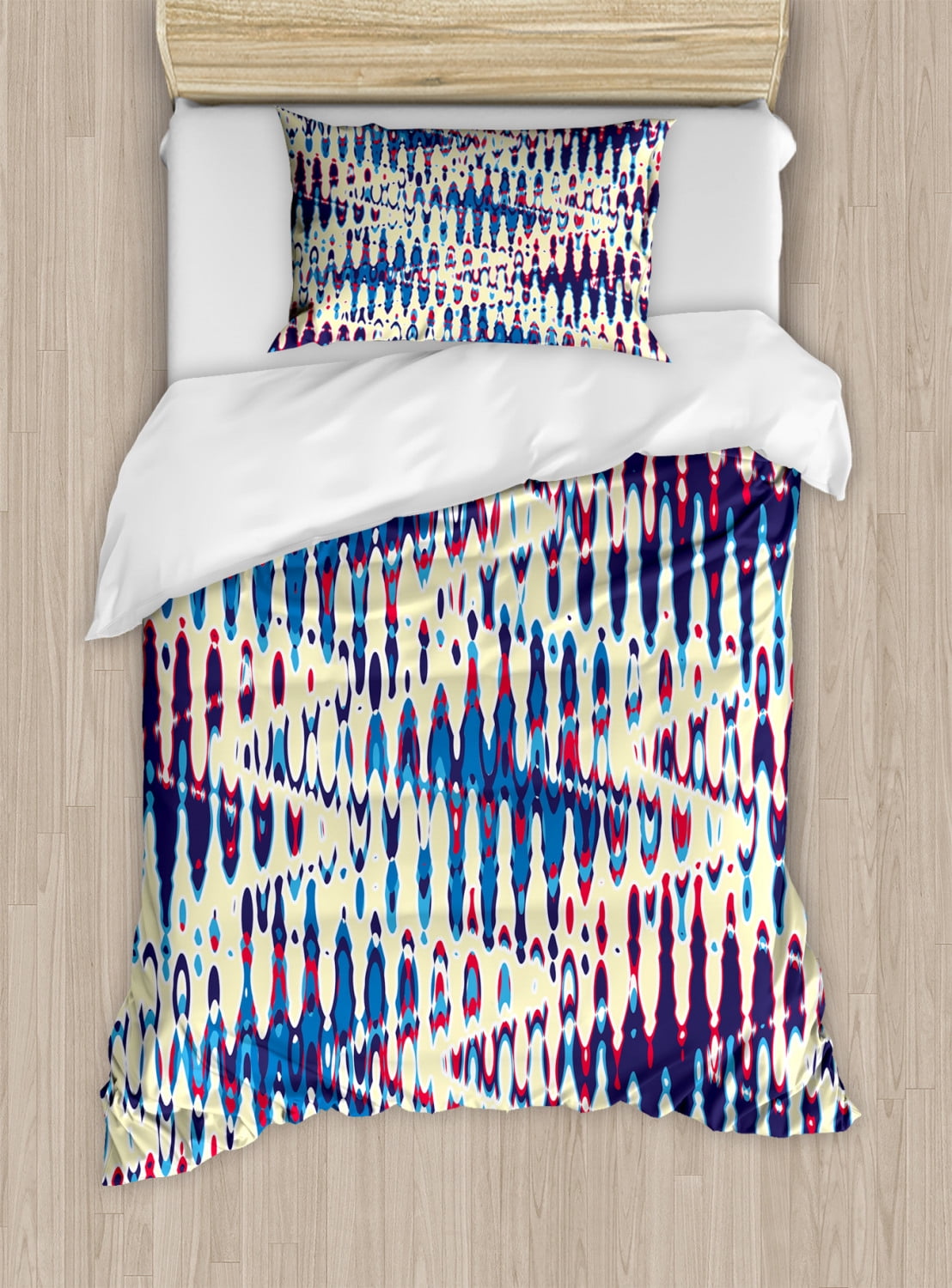 Blue Duvet Cover Set Twin Size, Refracted Waves Pattern in Abstract ...