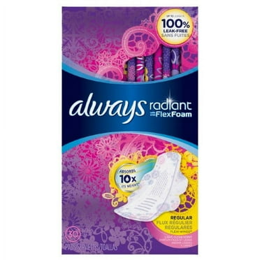 Always Radiant Pads with Wings, Regular, Scented, 32 Count - Walmart.com