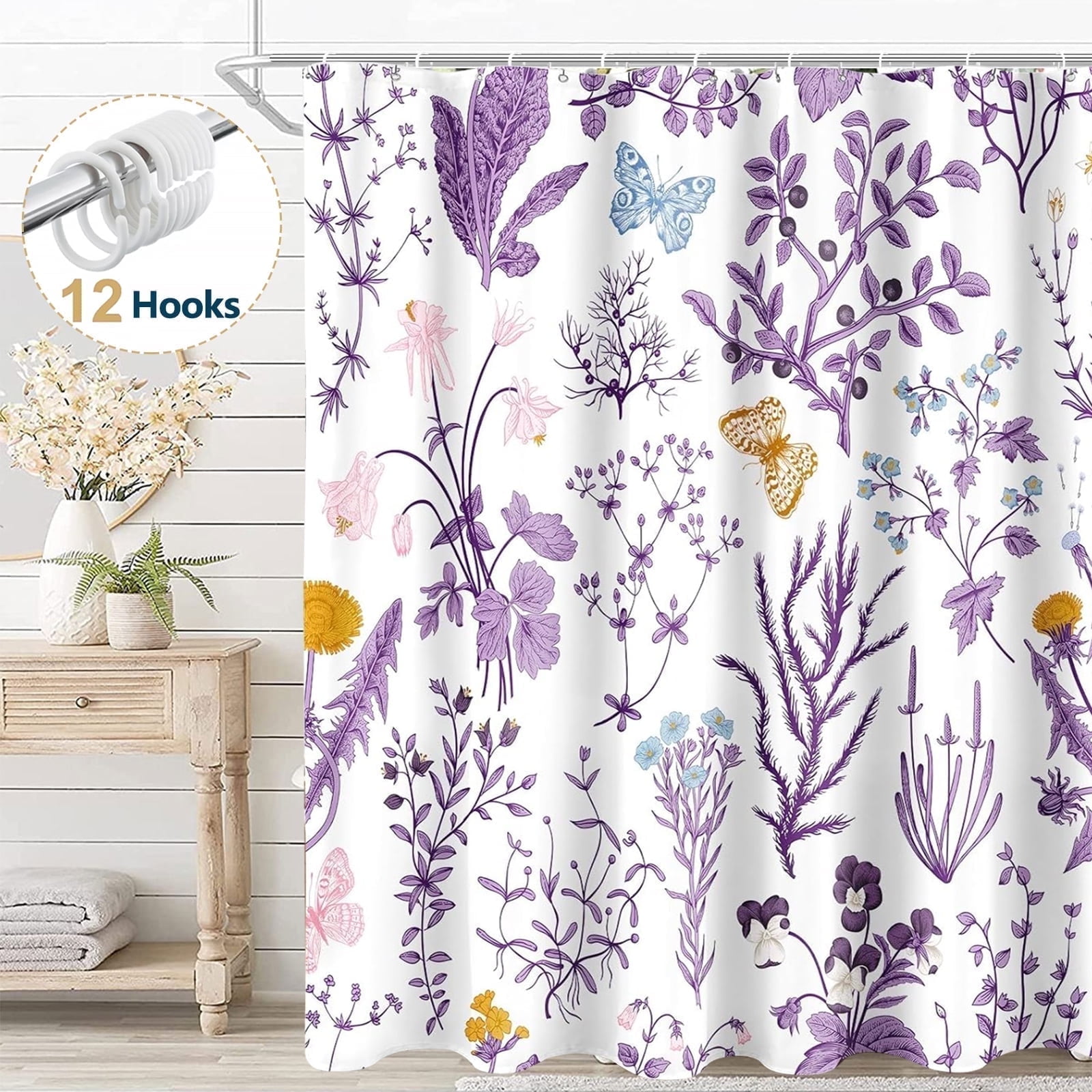 Click here for Dznils Purple Floral Fabric Shower Curtain  Waterp... prices