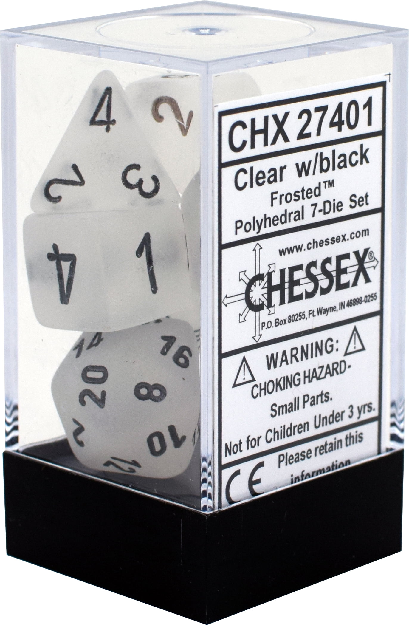 Chessex Frosted Clear w/ Black Polyhedral 7 Dice Set CHX27401 - Walmart.com