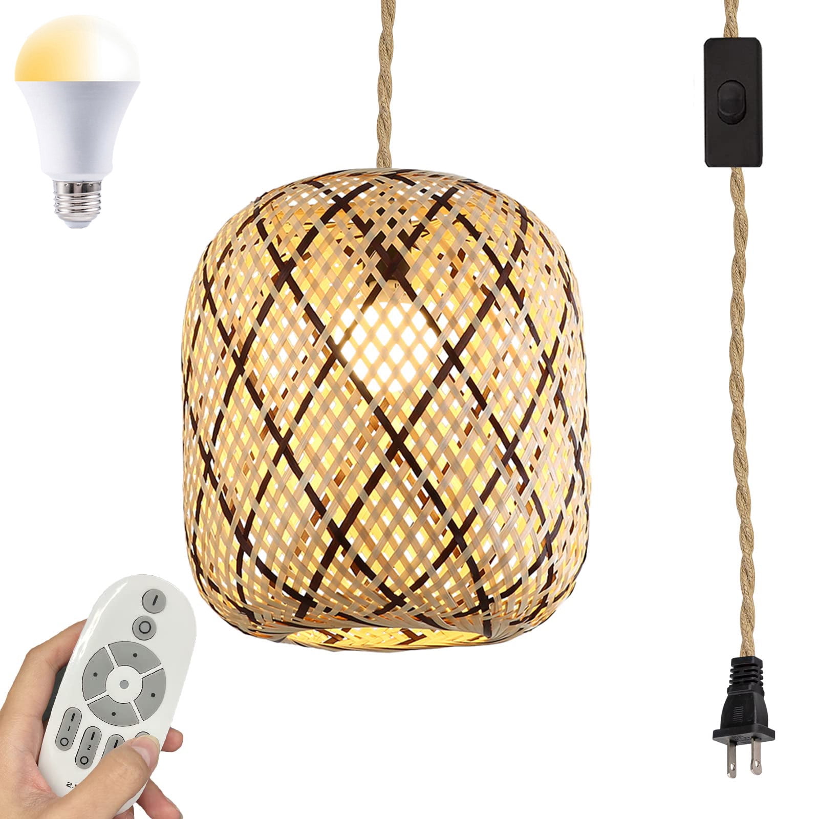 FSLiving Natural Hanging Swag Lamp Portable Pendant Light with 15ft ...