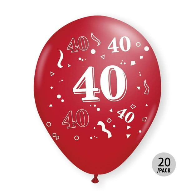 LIVINGbasics 40th Birthday Metallic Balloons Red Helium Quality 12 ...