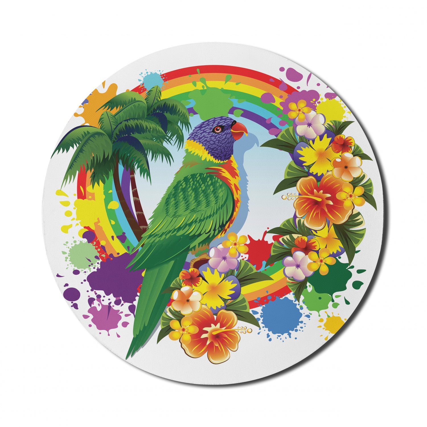 Parrot Mouse Pad for Computers, Animal Lorikeet in Rainbow Circle Palm ...