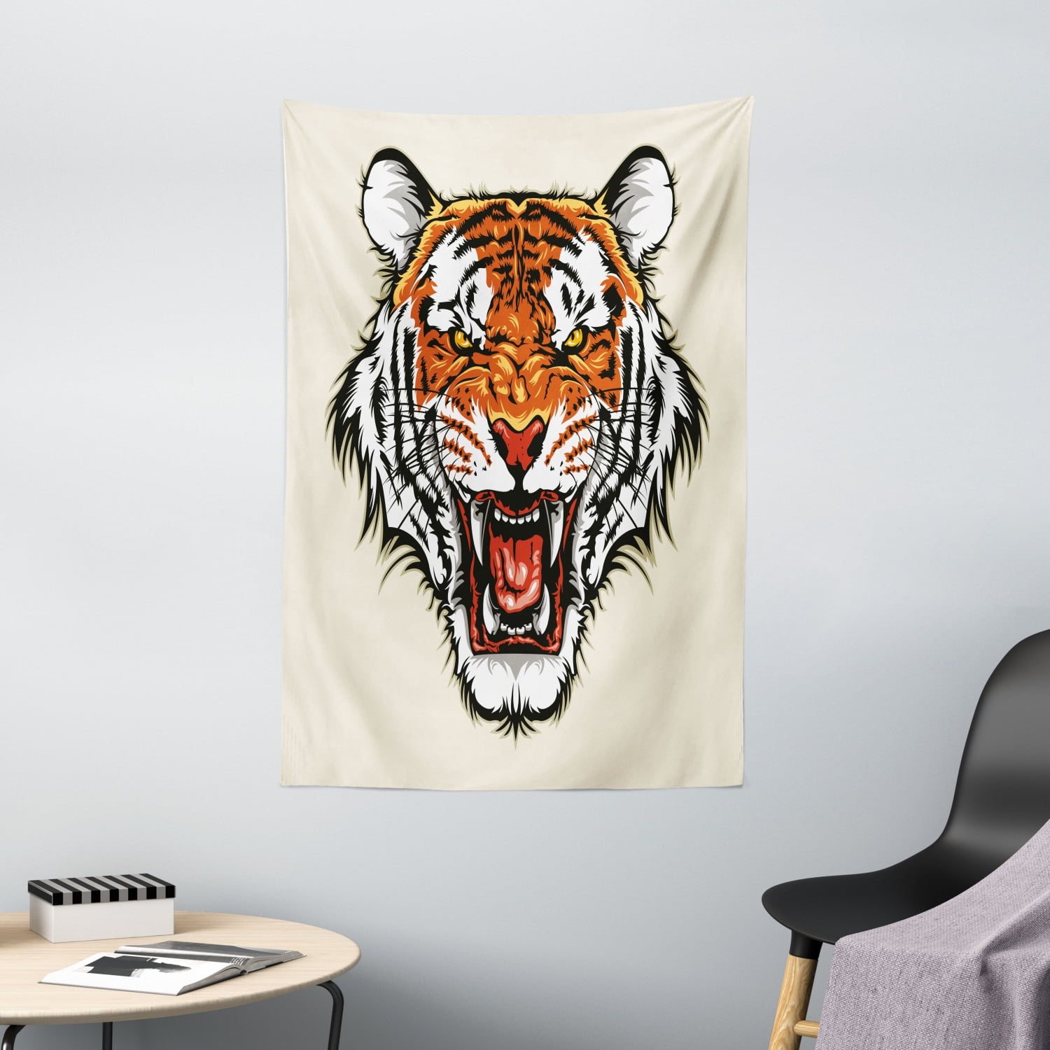 Tiger Tapestry, Angry Ready to Attack Beast with Sharp Fangs Jungle ...