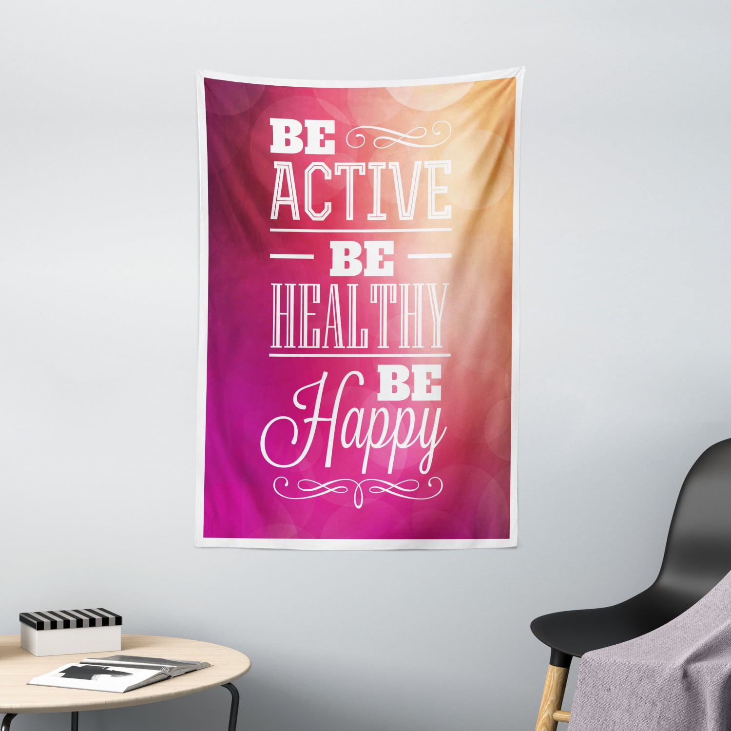 Fitness Tapestry, Typographic Design with Be Active Be Healthy Be Happy ...