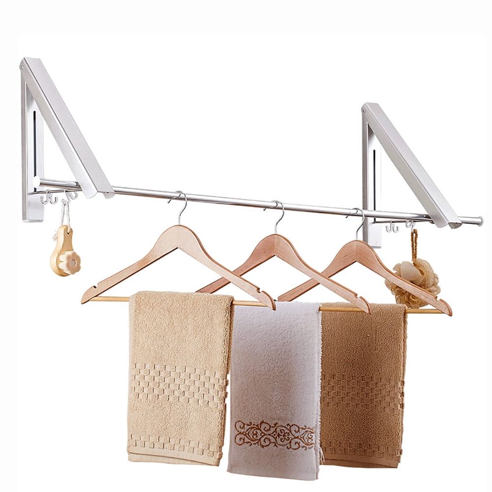 LNGOOR Wall Mounted Folding Clothes Hanger Drying Rack for Laundry Room ...