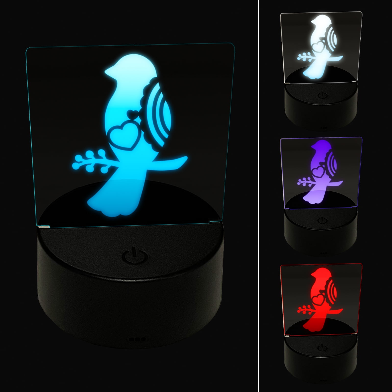 Bird Sitting on a Branch Heart and Scallop Details LED Night Light Sign ...