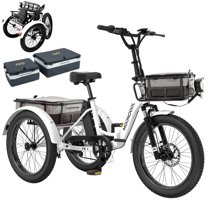 Mooncool 20'' Folding 3 Wheel Electric Tricycle for Adults with Front & Rear Rack Bags, Foldable ...