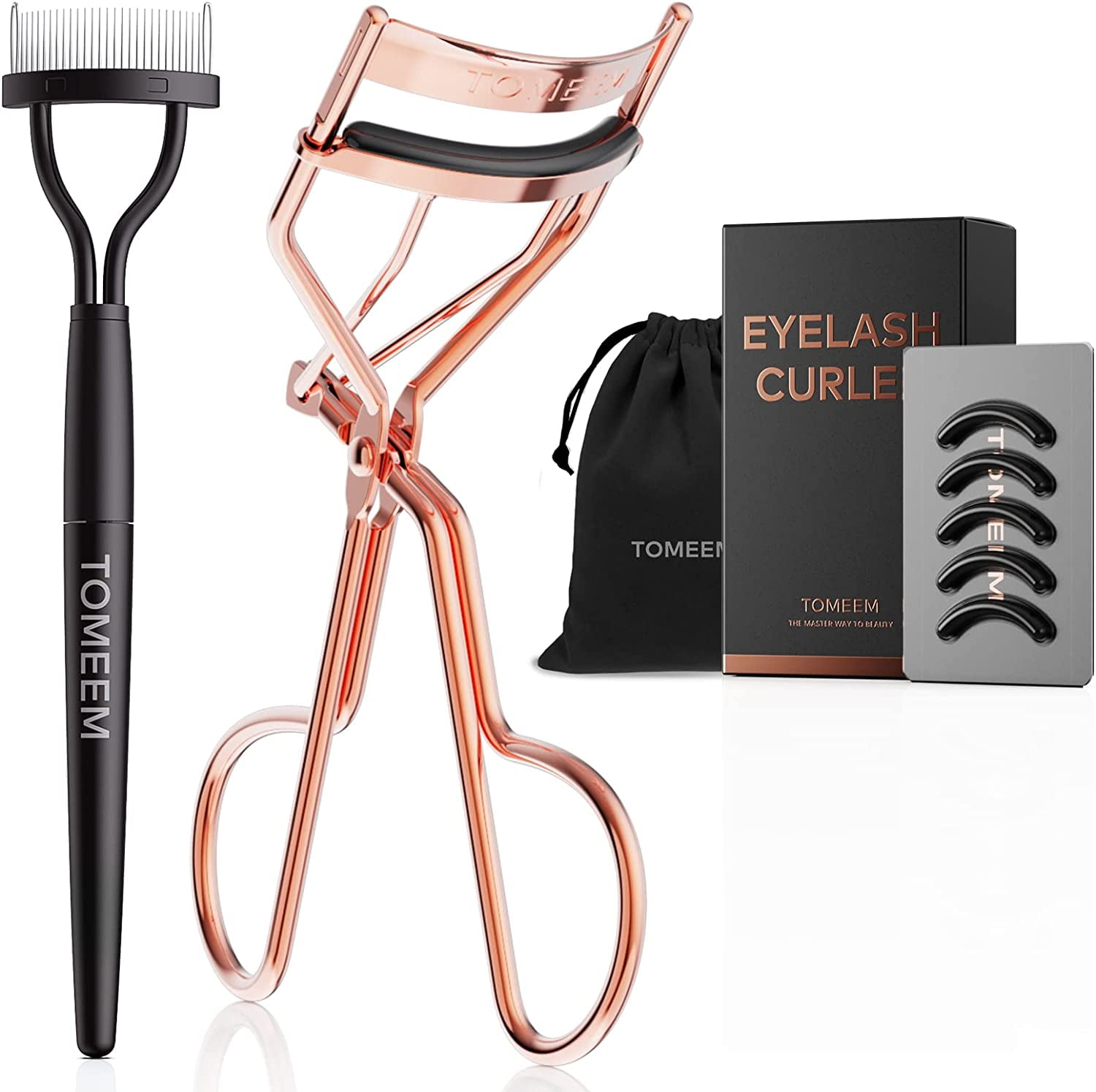 Eyelash Curler with Comb & 5 Black Peplaceable Silicone Pads Rose Gold ...