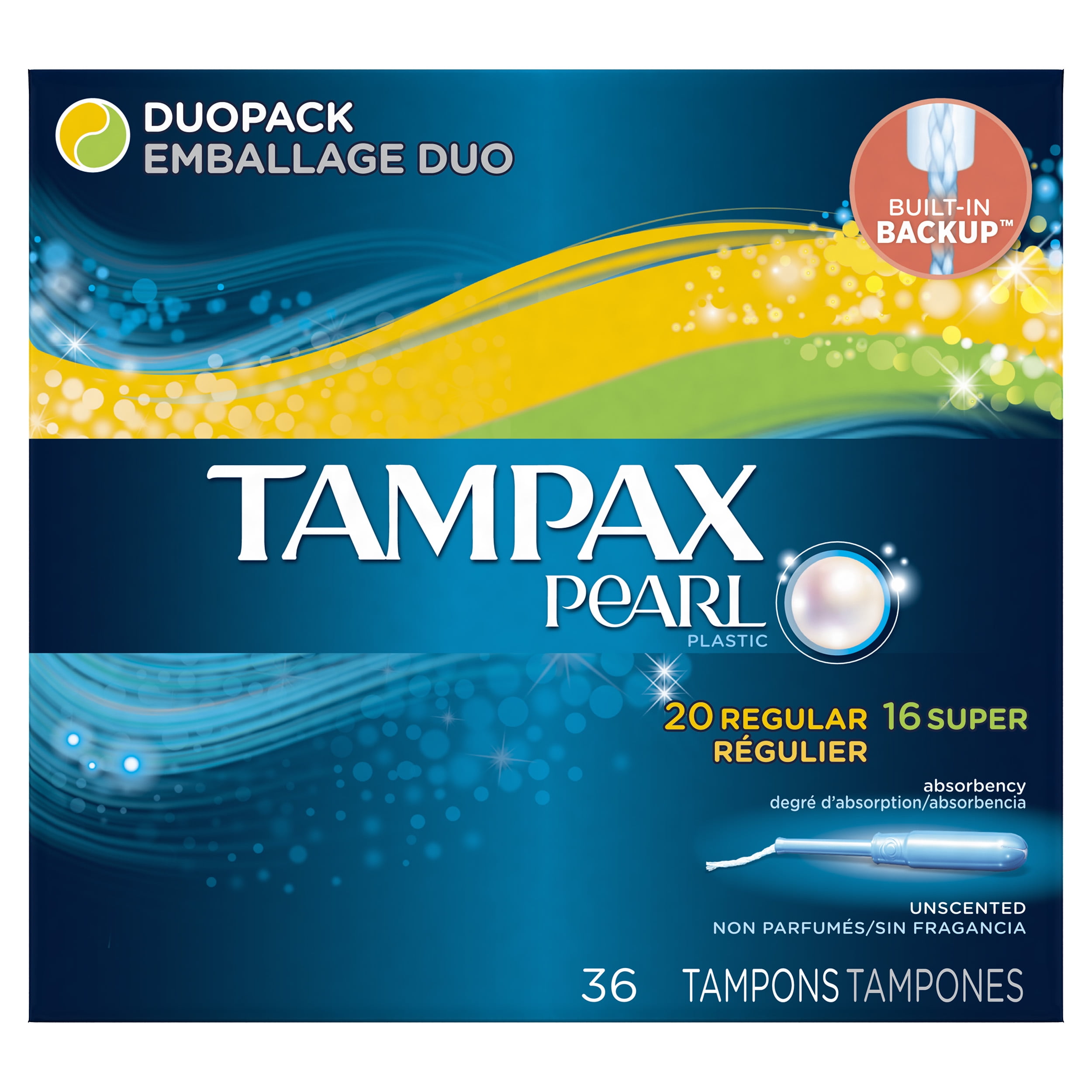 Tampax Pearl Plastic Duopack, Unscented Tampons 36 Count - Walmart.com