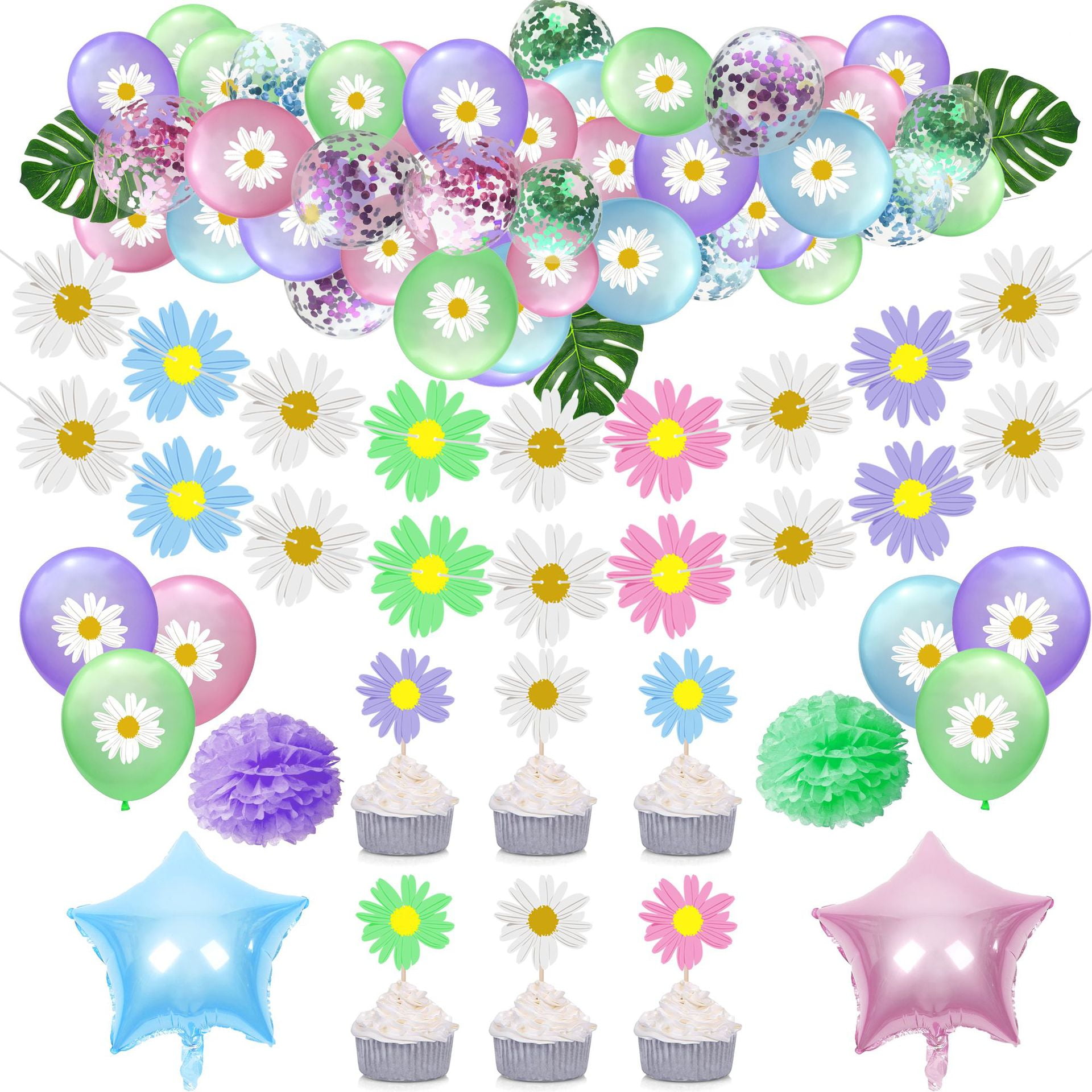 Daisy Theme Party Decoration Balloons Garland Kit Flower Banner Daisy ...