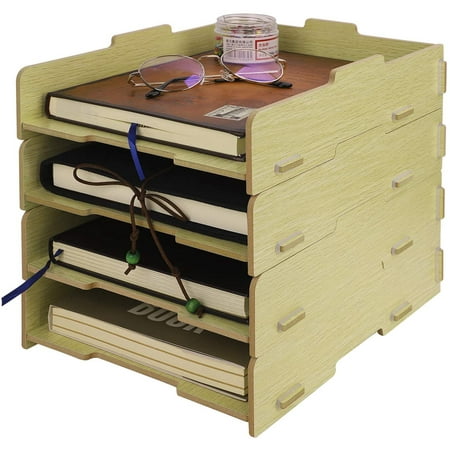 Wood File Organizer Paper Sorter 4 Tier Desk File Sorter Organizer ...