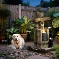 22.8 Outdoor Water Fountain with LED Lights, 3-Tier Resin Bears on Log ...