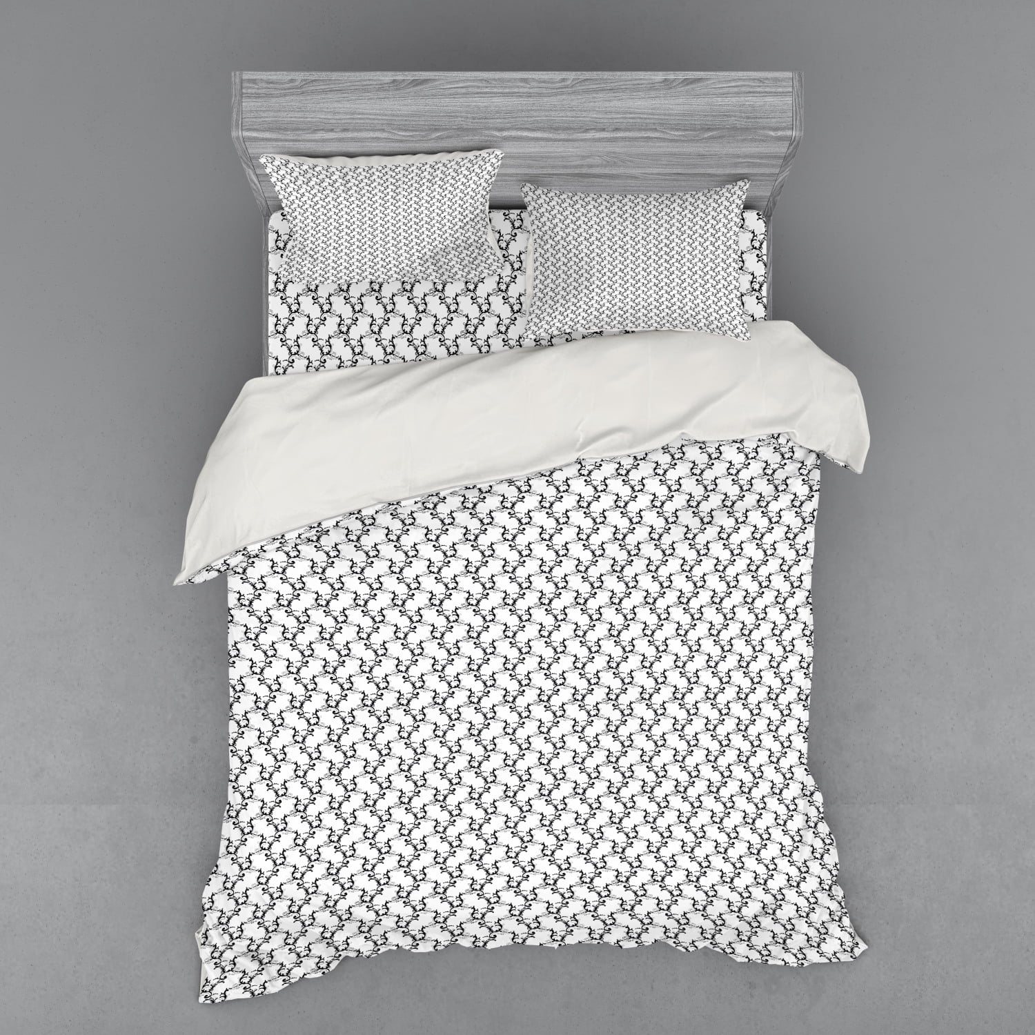 Black and White Duvet Cover Set, Classical Curled Leaves Antique ...