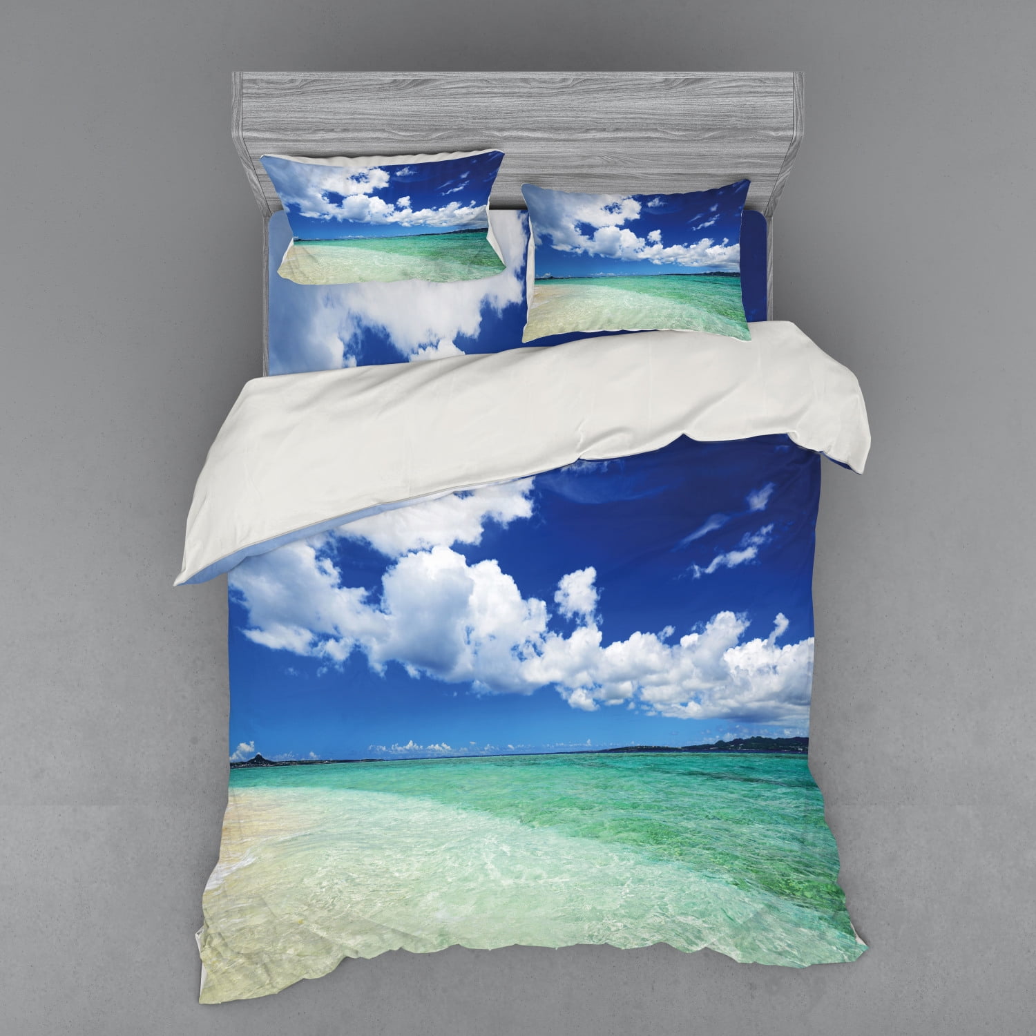 Ambesonne Ocean Bedding Set 4 Pcs, Island Sealife Wavy Sunny, Queen ...