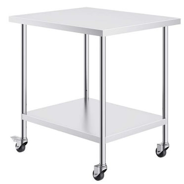 AECOJOY Stainless Steel Table With Overshelves Work Table With Hooks ...