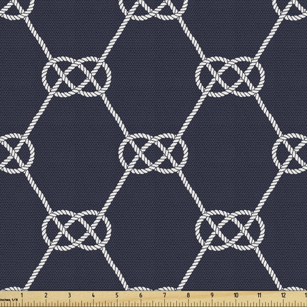 Navy Blue Upholstery Fabric by the Yard, Navy Inspired Sailor Knot Rope ...