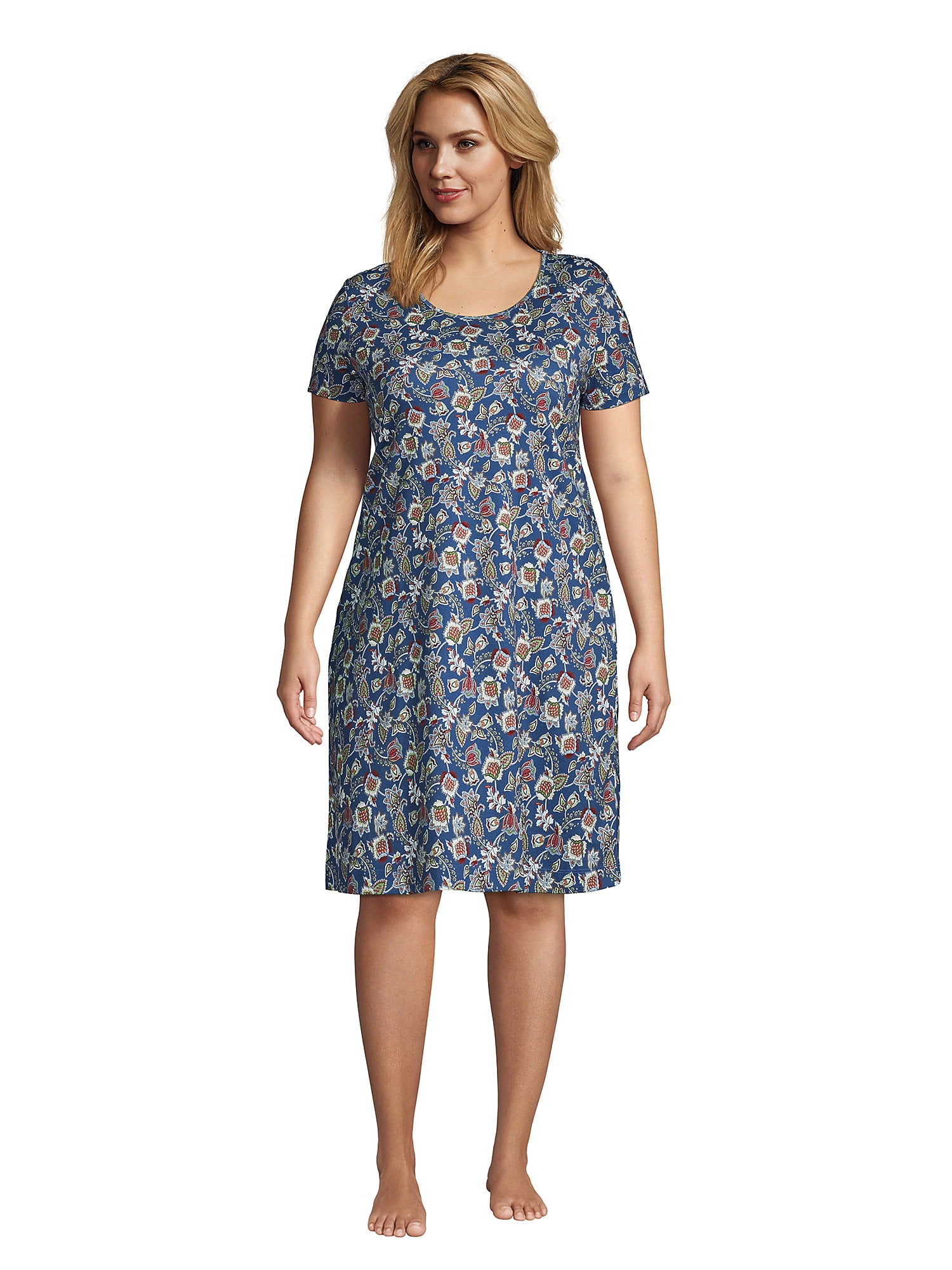 Lands End Womens Plus Size Supima Cotton Short Sleeve Knee Length
