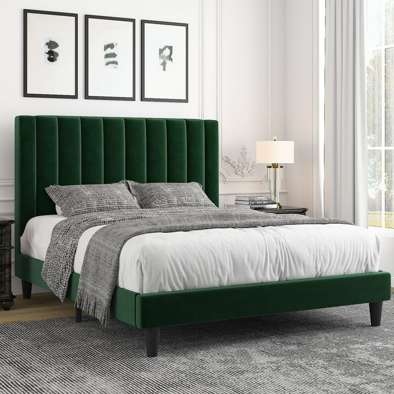 Green velvet headboard queen store