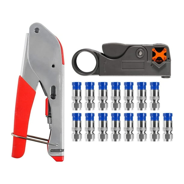 Coax Cable Crimper Kit Tool for RG6 RG59, Coaxial Compression Tool Kit with 15Pcs F RG6 RG59 ...