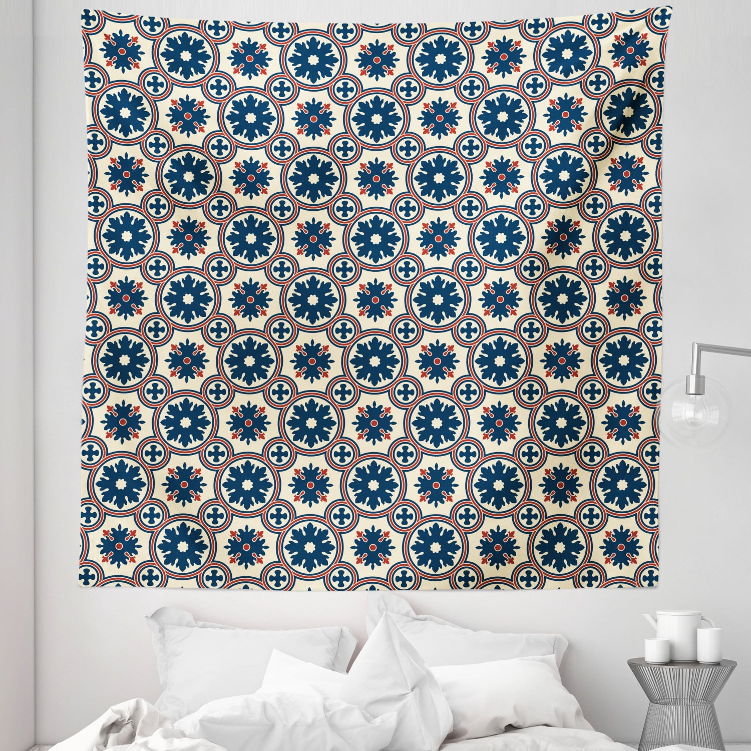 Floral Tapestry, Ornate Silhouettes Pattern with Circle Abstract ...