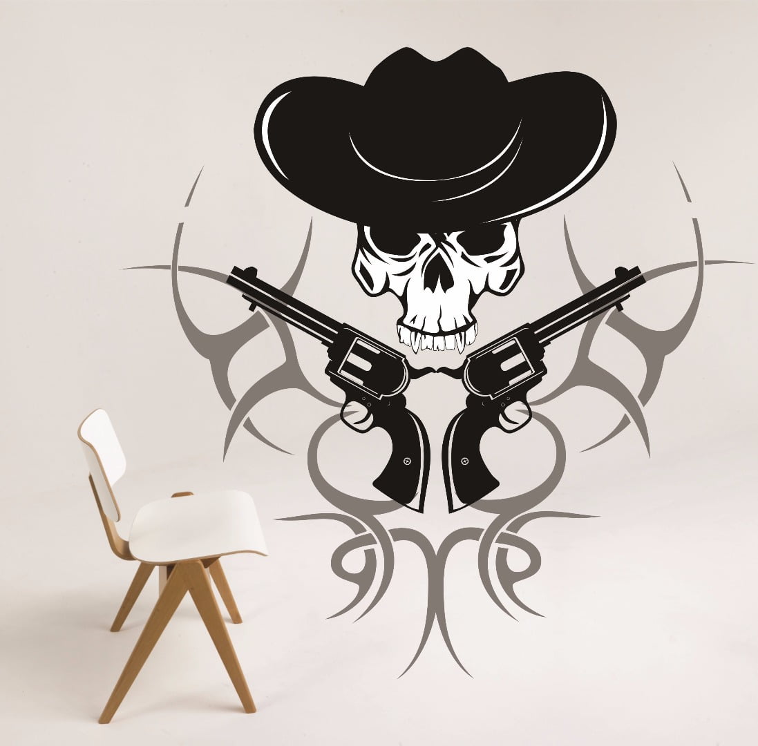 Custom Wall Decal Sticker : Skull Gun Design 16x24" - Walmart.com