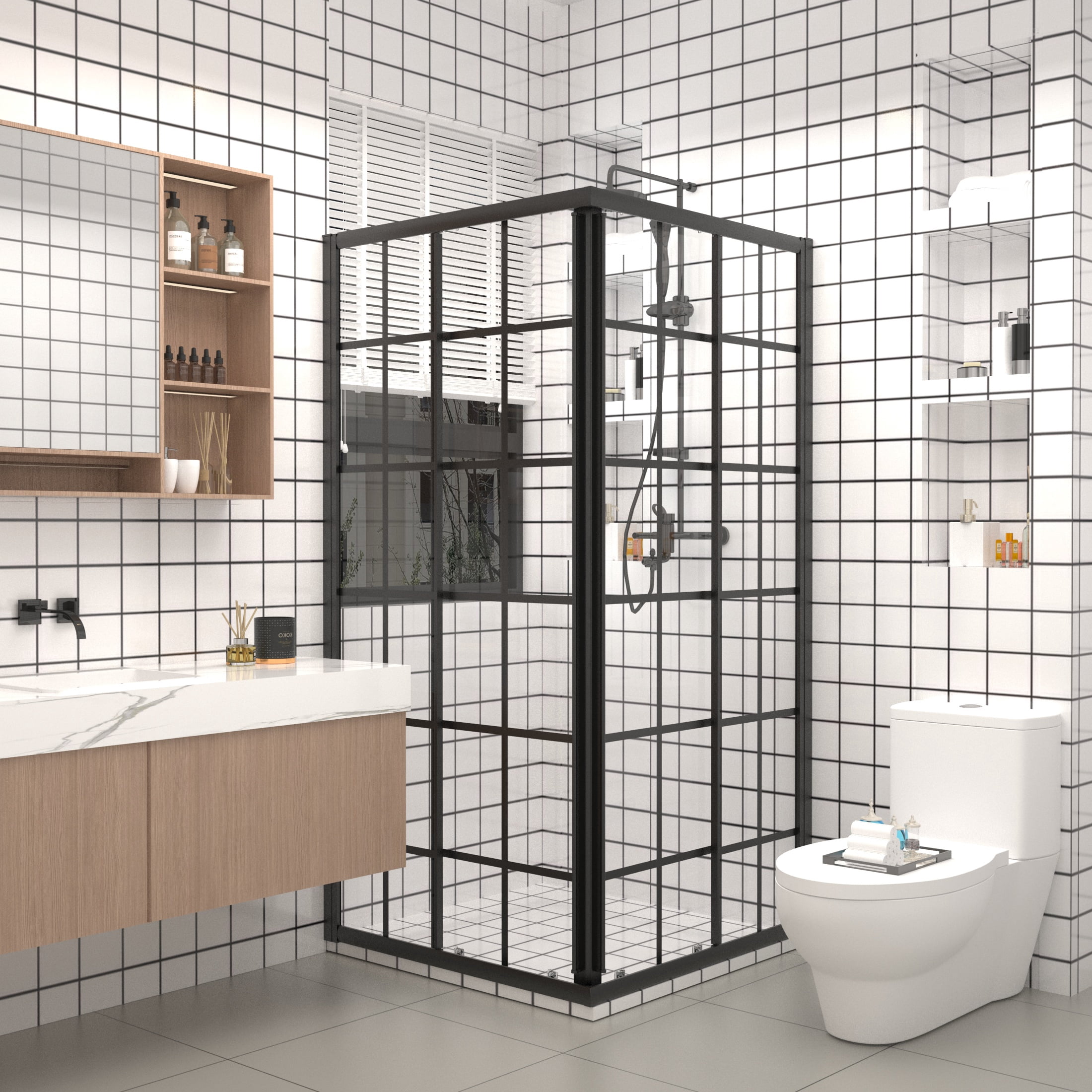 36 W X 36 L X 72 H Double Sliding Corner Shower Enclosure Reversible
